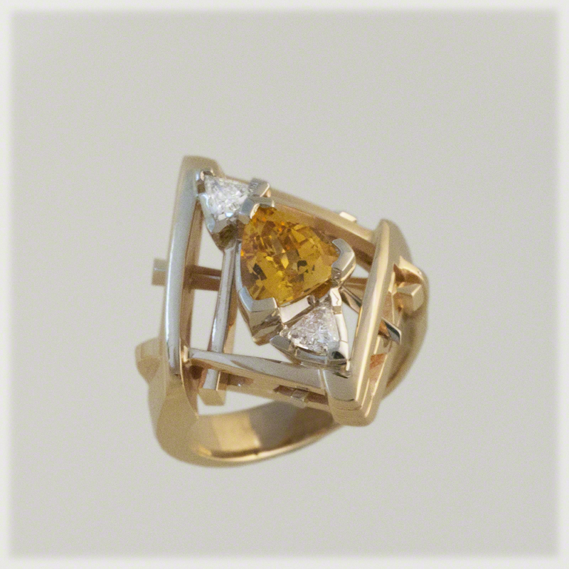 Raft Ring with Golden Sapphire and Diamonds - Auriginal Design Goldsmiths
